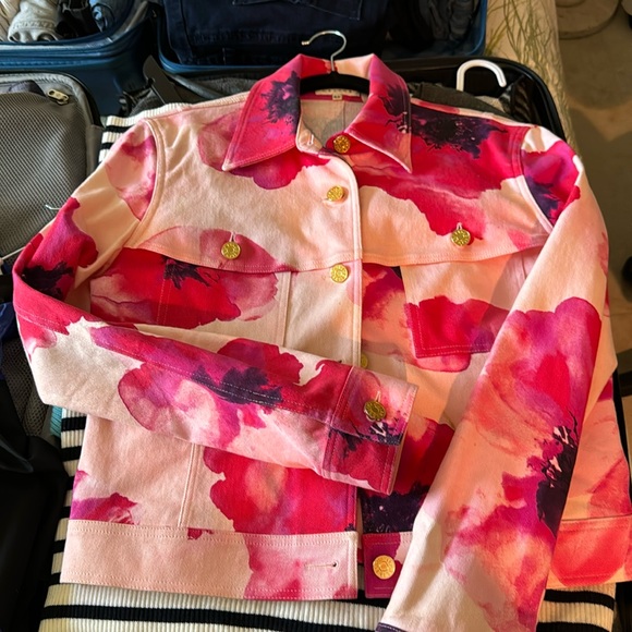 Celine | Jackets & Coats | Celine Denim Jacket In Floral Pinks 42 ...